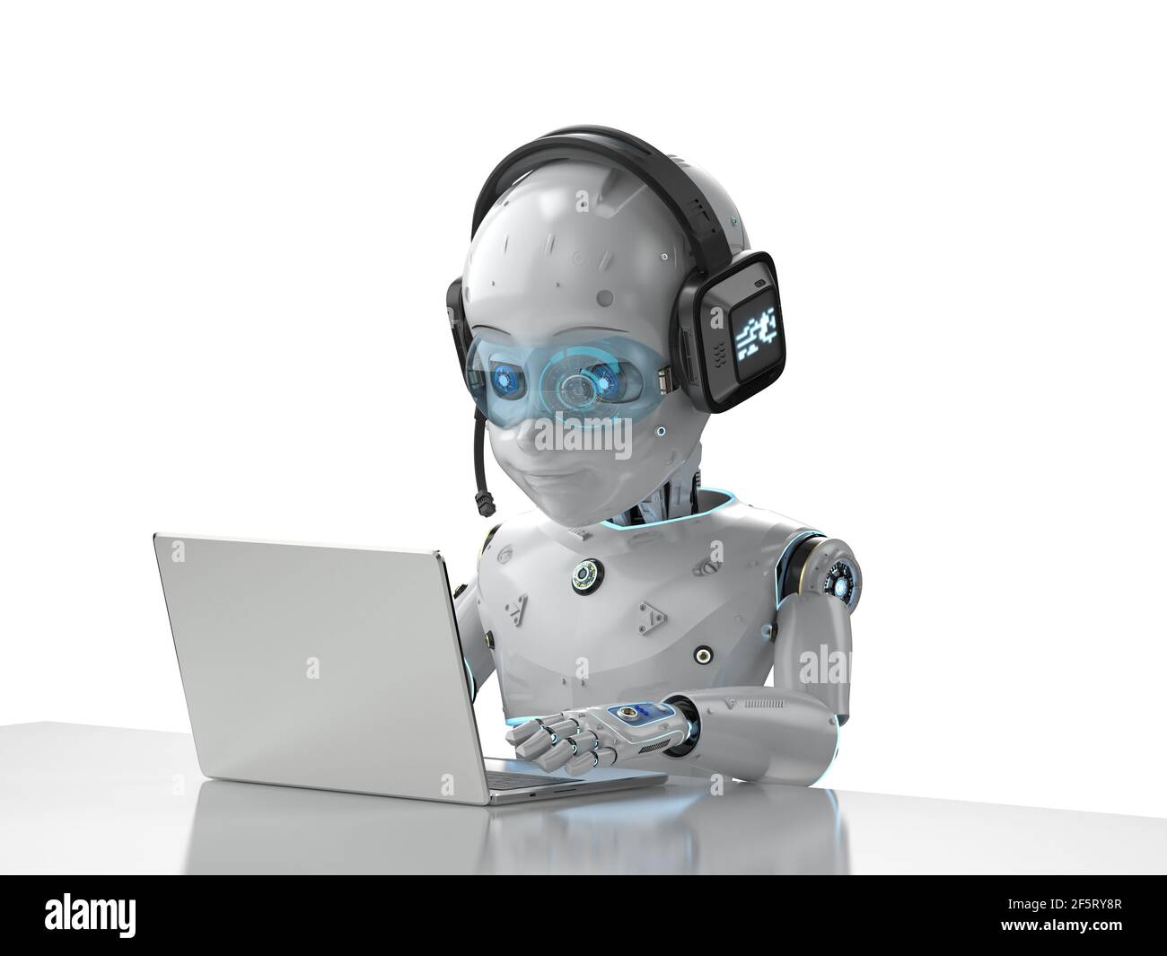Automation office worker concept with 3d rendering cute robot work with ...