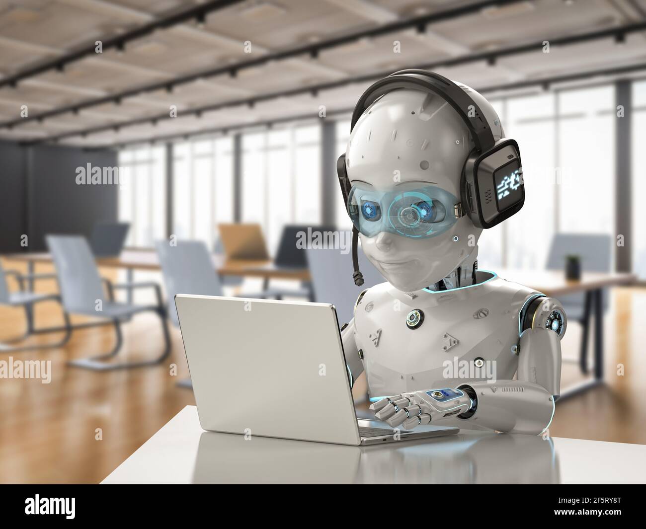 Automation office worker concept with 3d rendering cute robot work with ...