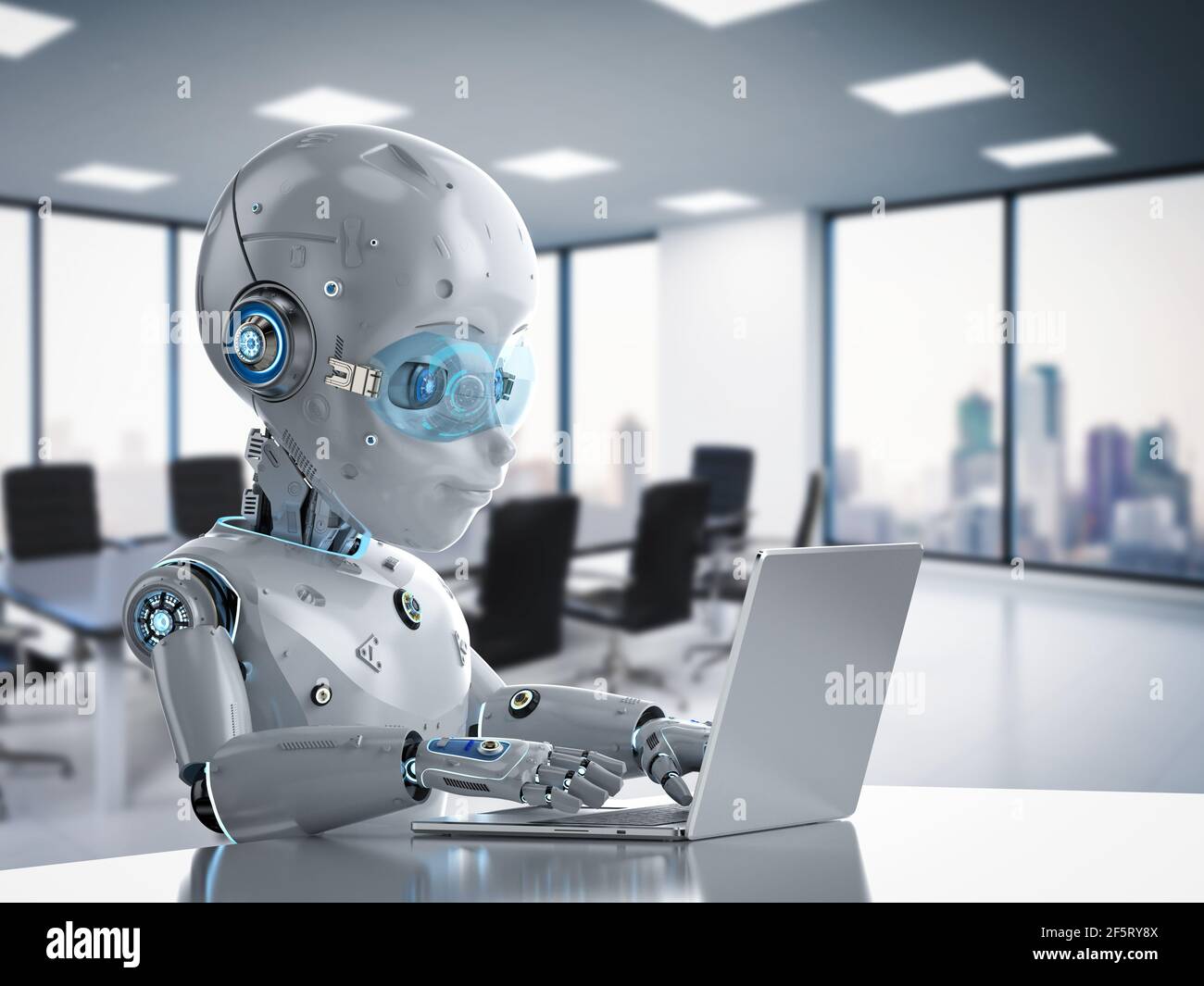 Automation office worker concept with 3d rendering cute robot work with ...
