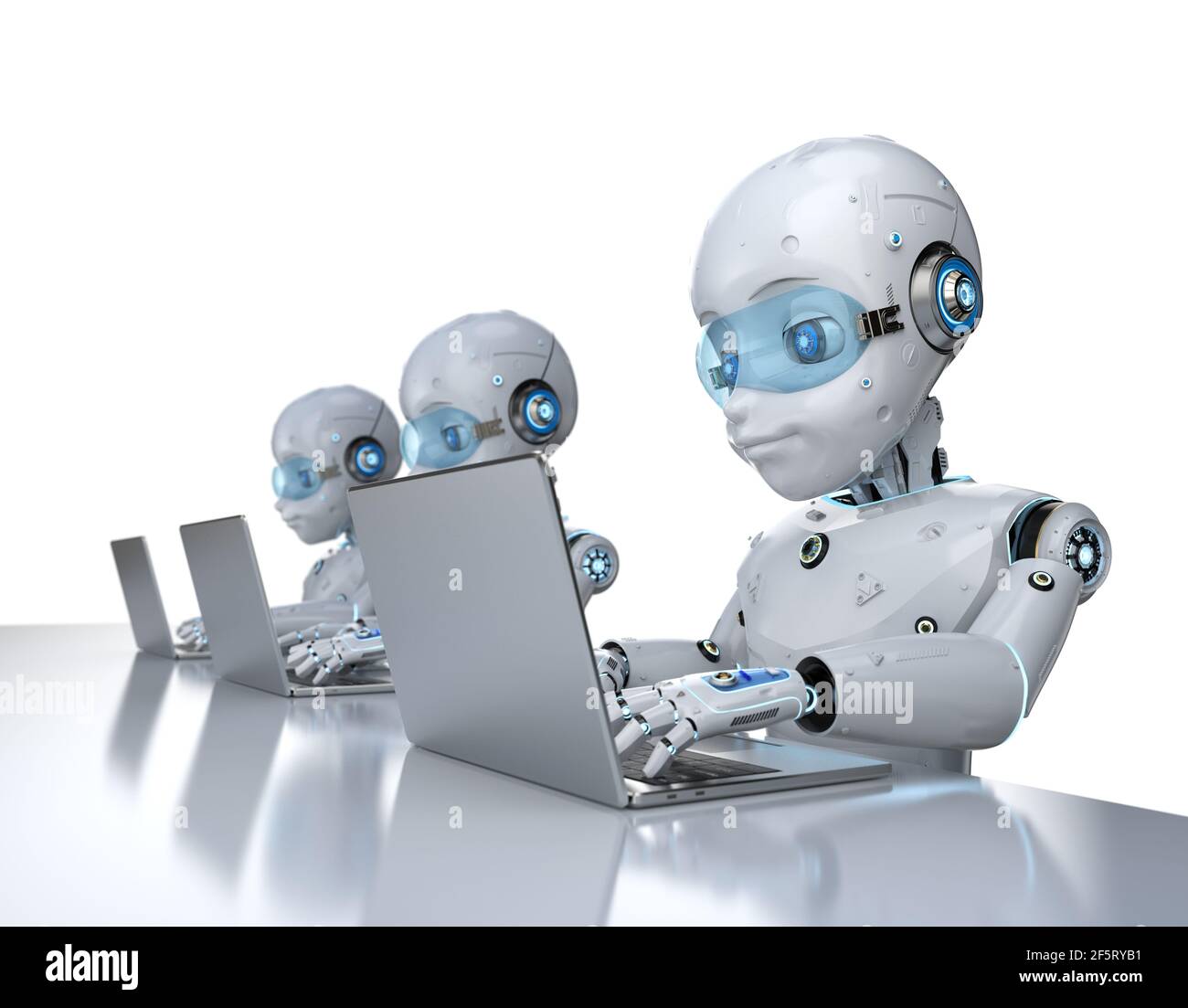 Automation office workers concept with 3d rendering group of cute ...
