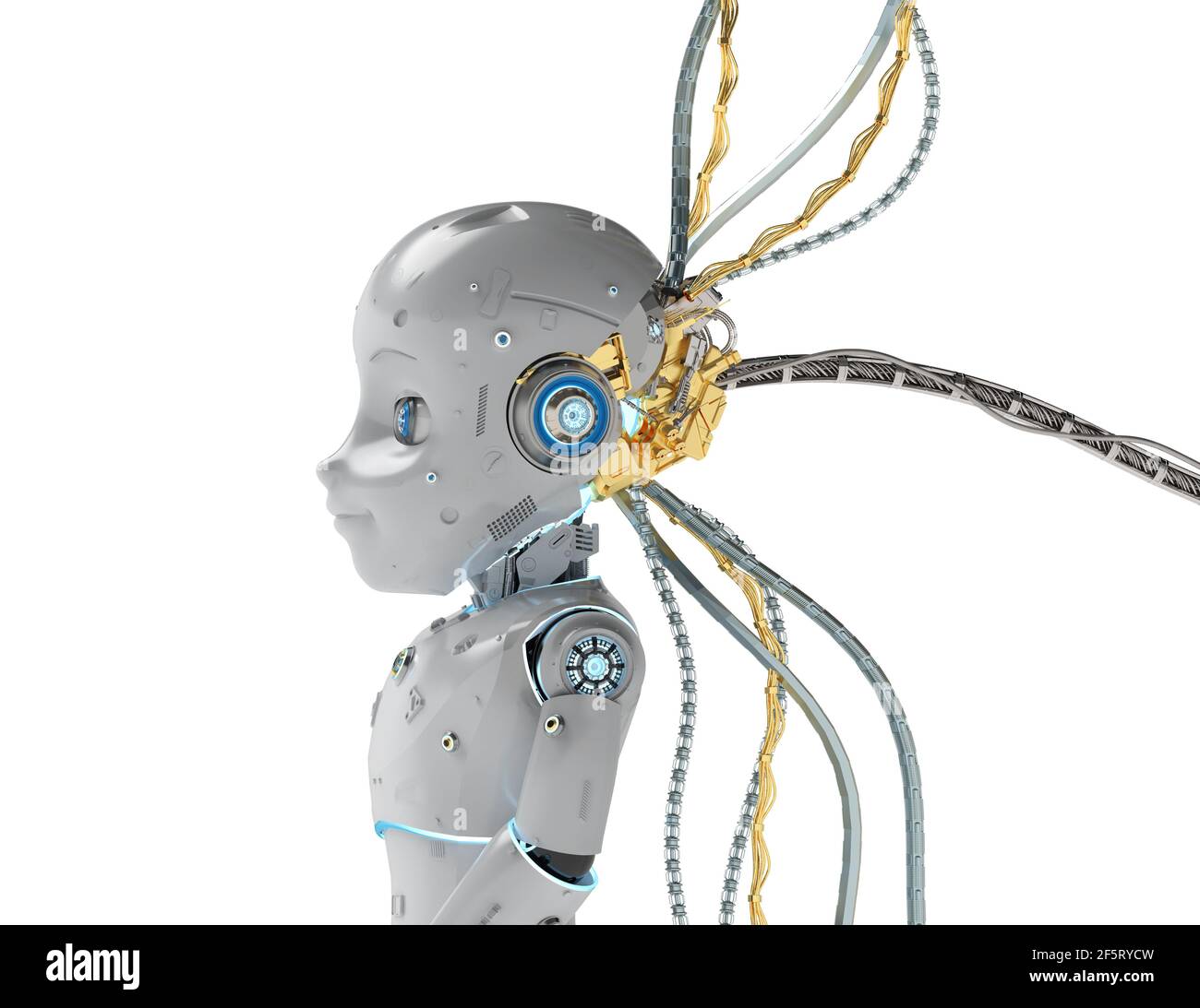 3d rendering cute robot or artificial intelligence robot with wires ...