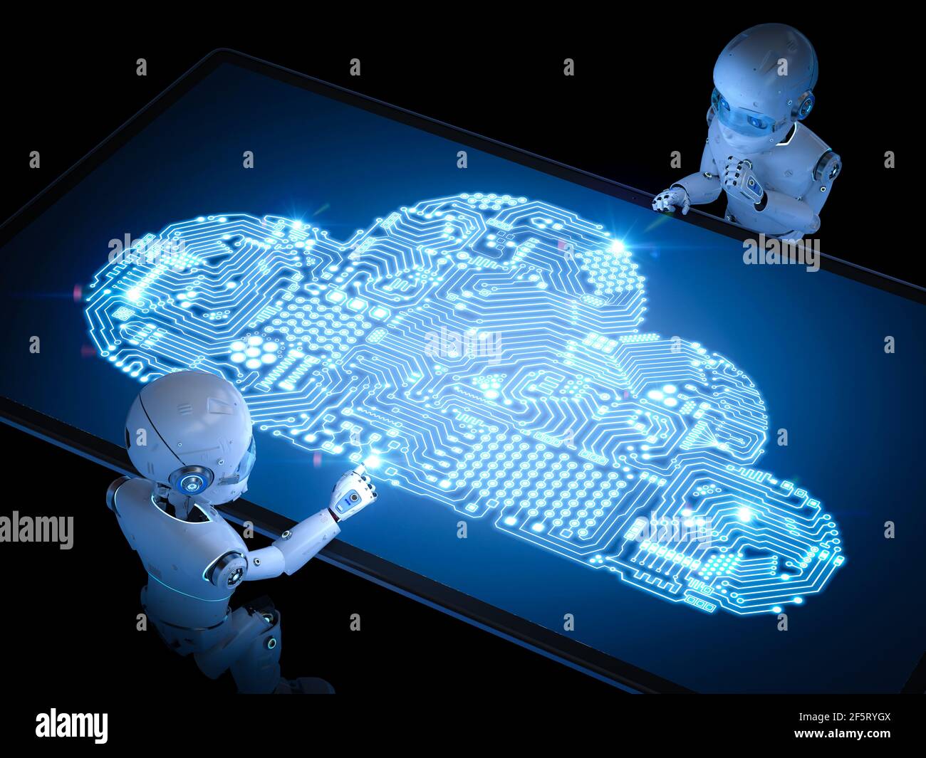 Cloud computing technology concept with 3d rendering cute robot and ...