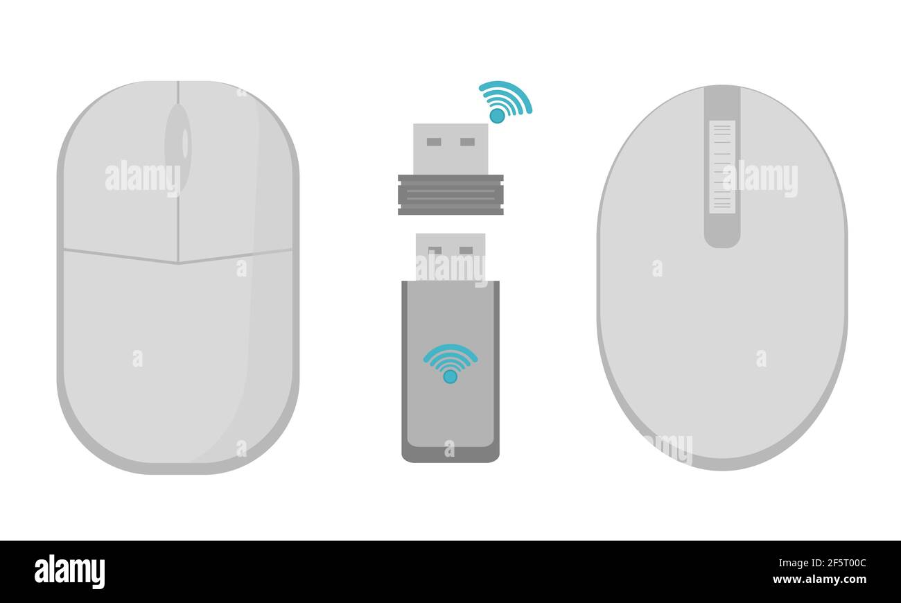 A set of gray wireless mice with a radio communication module. A gray ...
