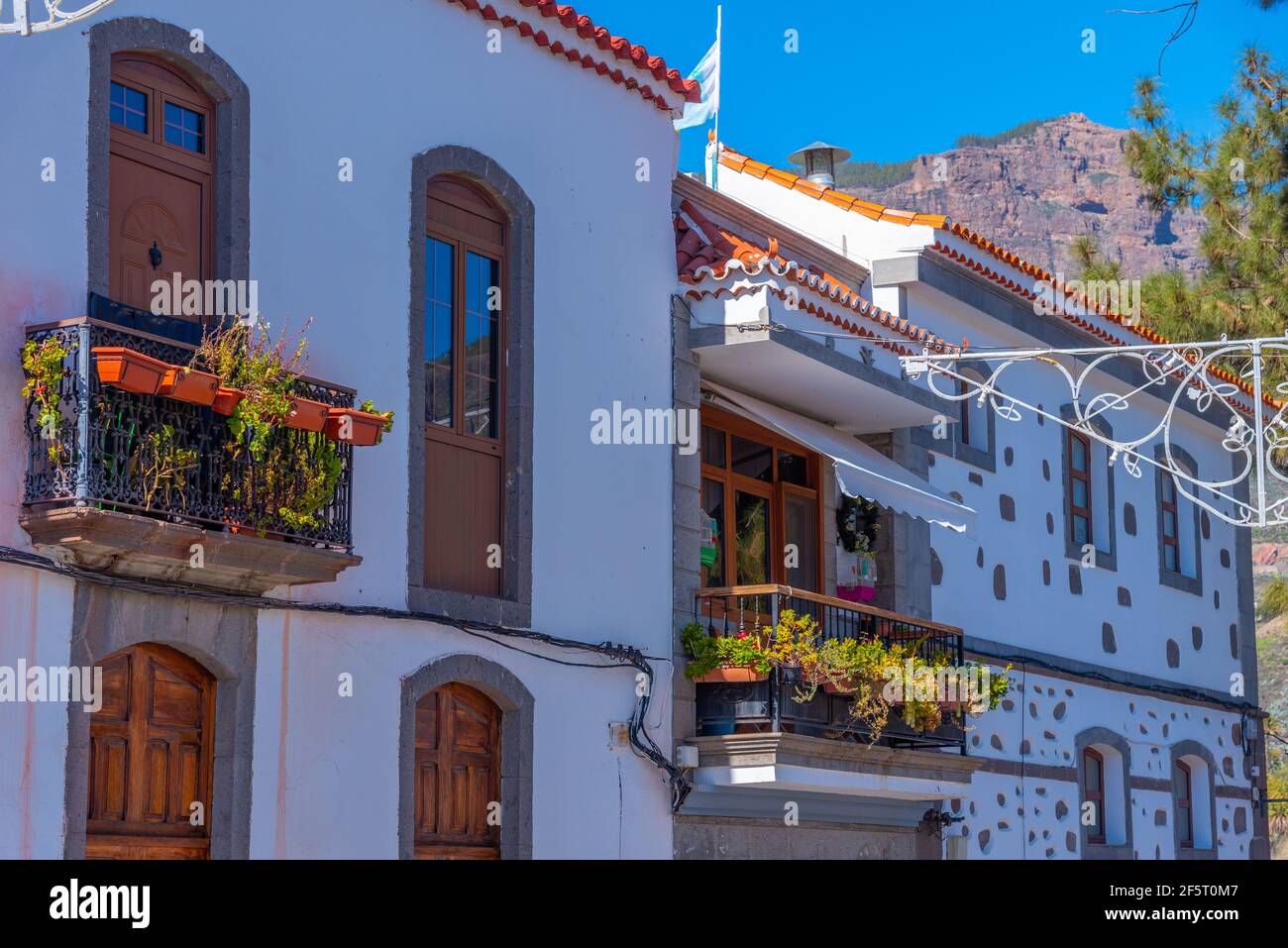 Old town street at San Bartolome de Tirajana village at Gran Canaria, Canary Islands, Spain ...