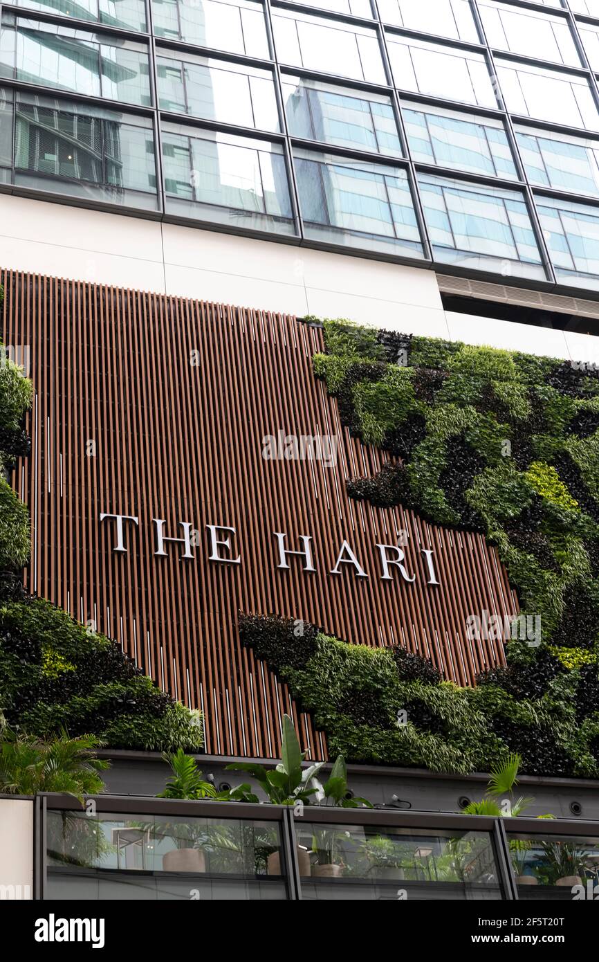 Hong Kong,China:21 Mar,2021. Exterior of the sign on the Hari Hotel Wan ...