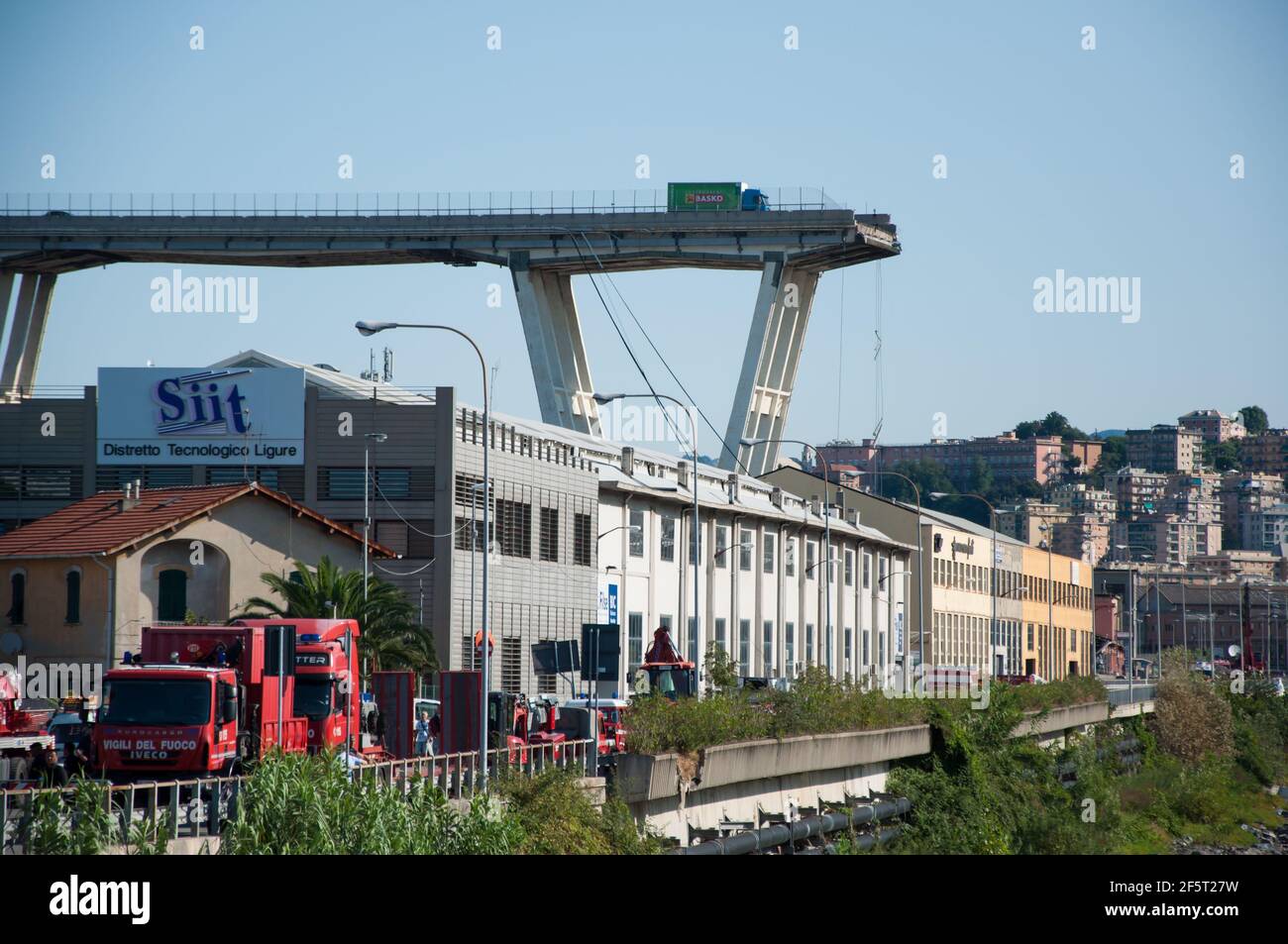GENOA, ITALY - AUGUST 15, 2018 : collapsed Morandi bridge, and ongoing ...
