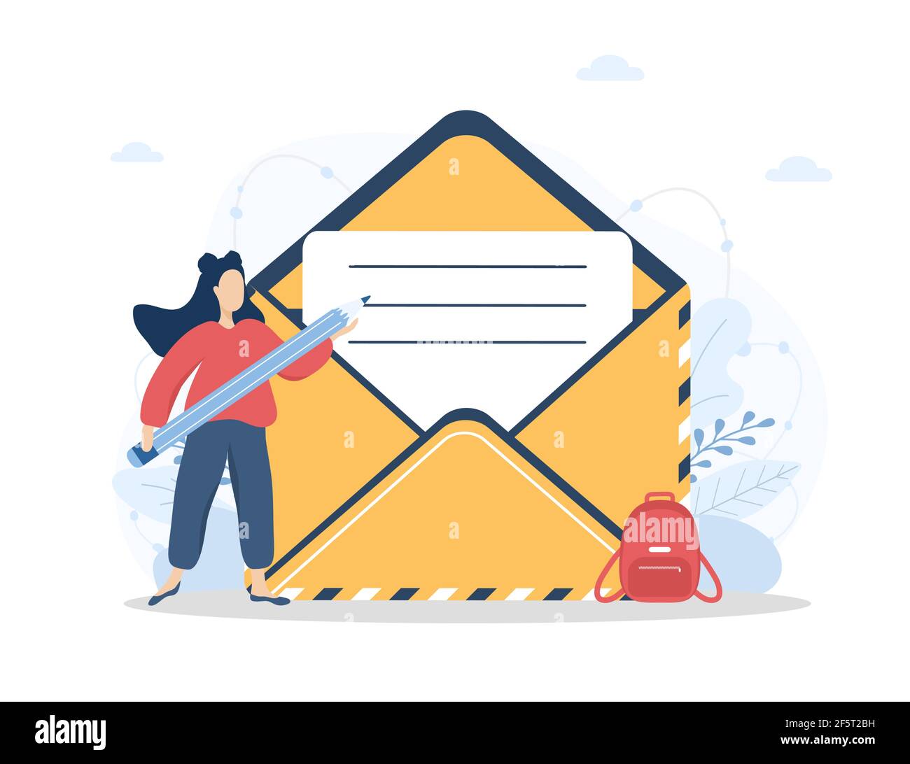 Contact us concept. Young woman with pencil fills out online customer ...