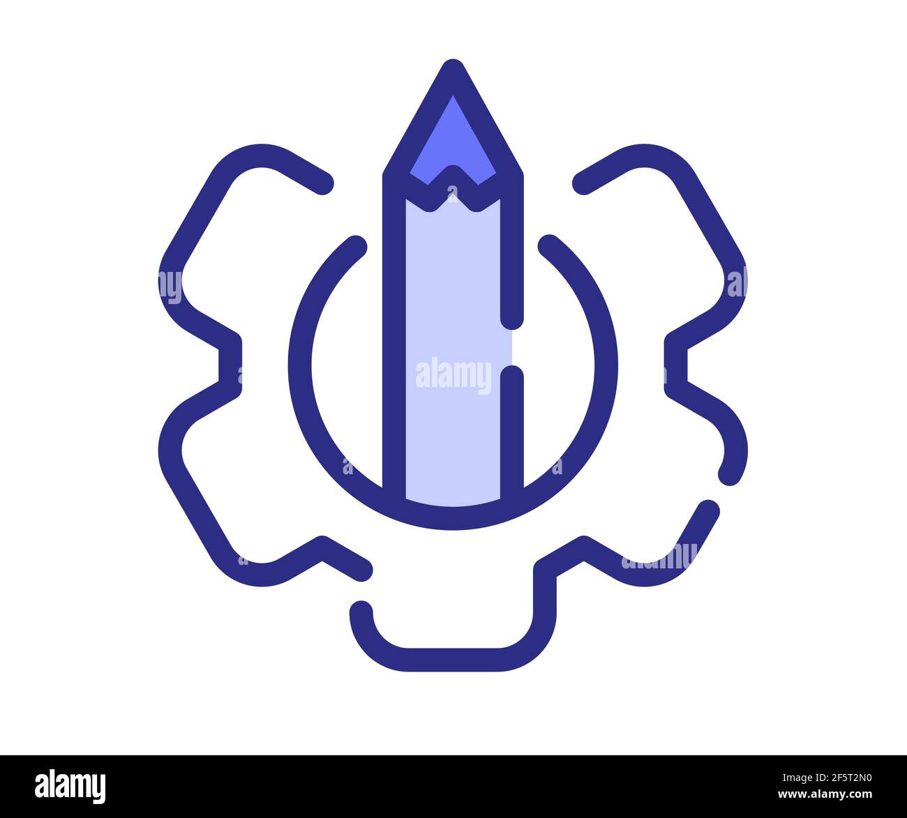 pen gear creativity single isolated icon with dashed line style and purple color vector ...