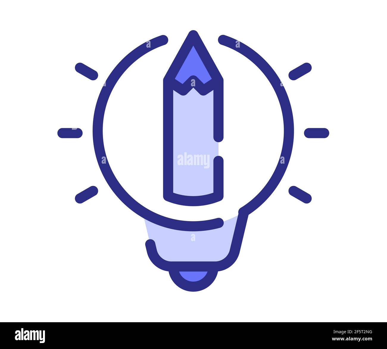 innovation light pen create single isolated icon with dashed line style and purple color vector ...
