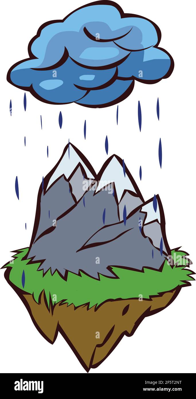 Floating island mountain rain vector illustration Stock Vector Image ...