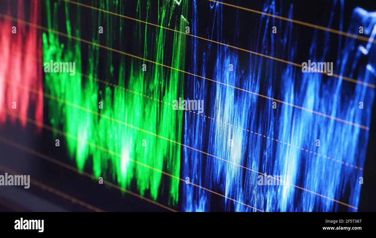 Color grading monitor. RGB colour correction indicator graph on screen ...