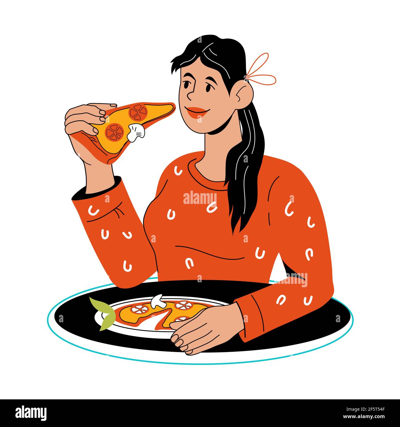 Girl Eating Pizza Clipart