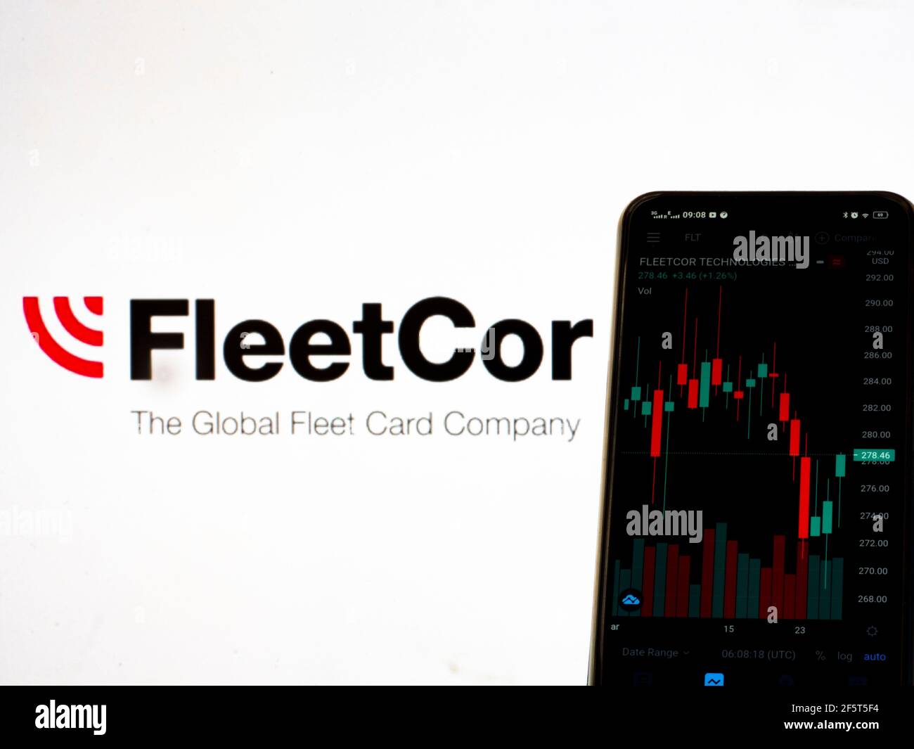 In this photo illustration the stock market information of FleetCor ...
