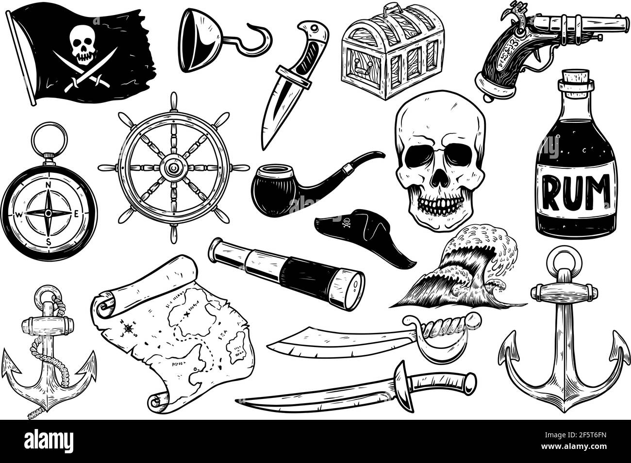Set of pirate design elements. Design element for poster, card, banner ...