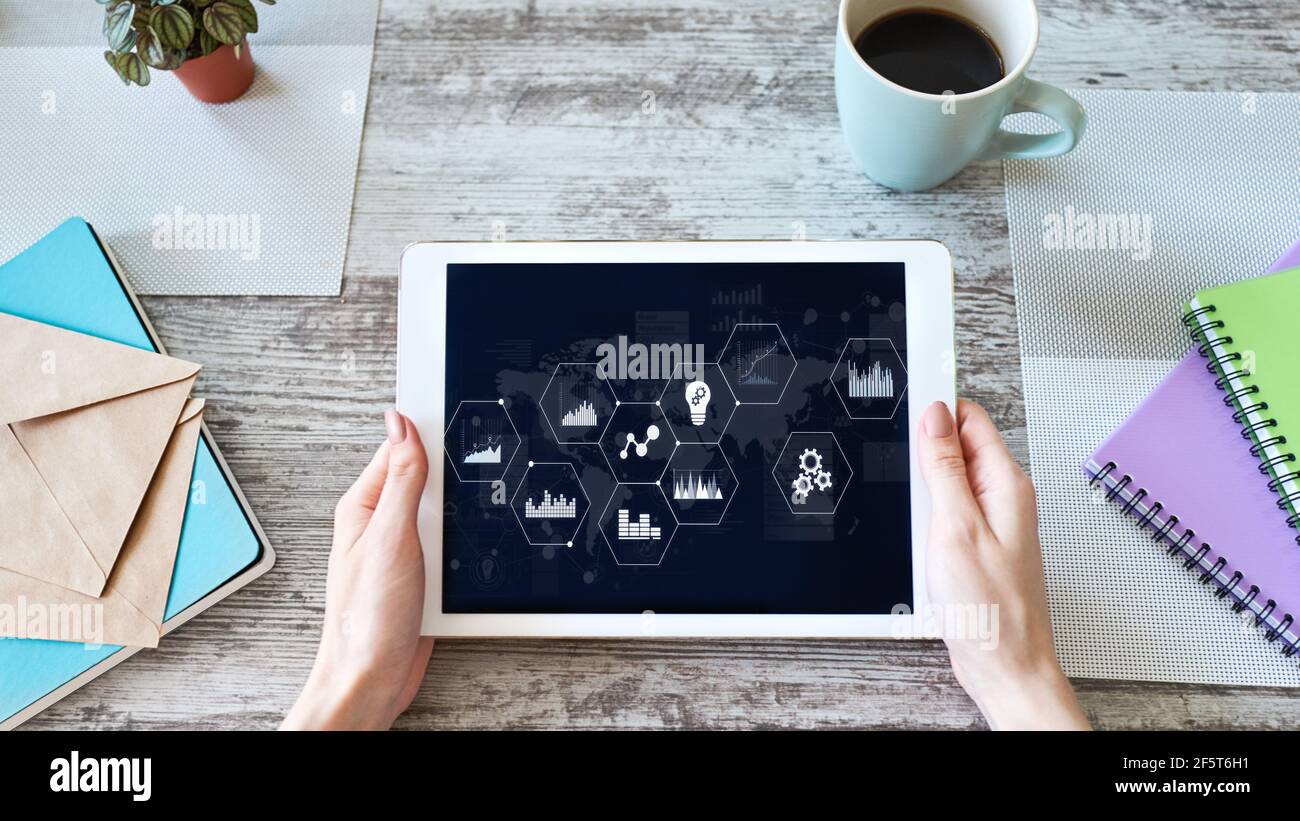 Business process control panel and data analysing monitor with chart ...