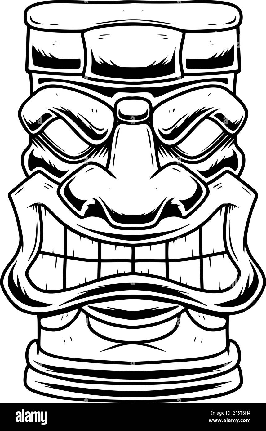 Illustration of Tiki tribal wooden mask. Design element for logo ...