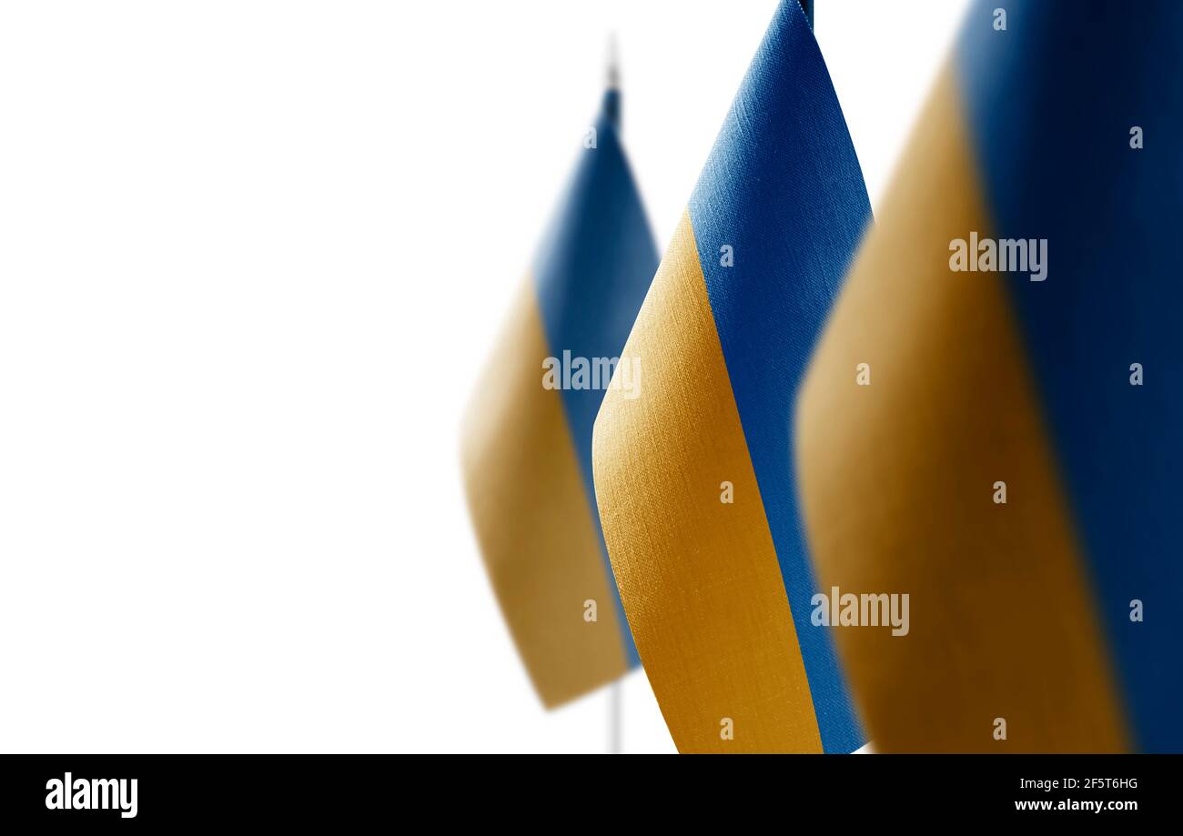 Small national flags of the Ukraine on a white background Stock Photo ...