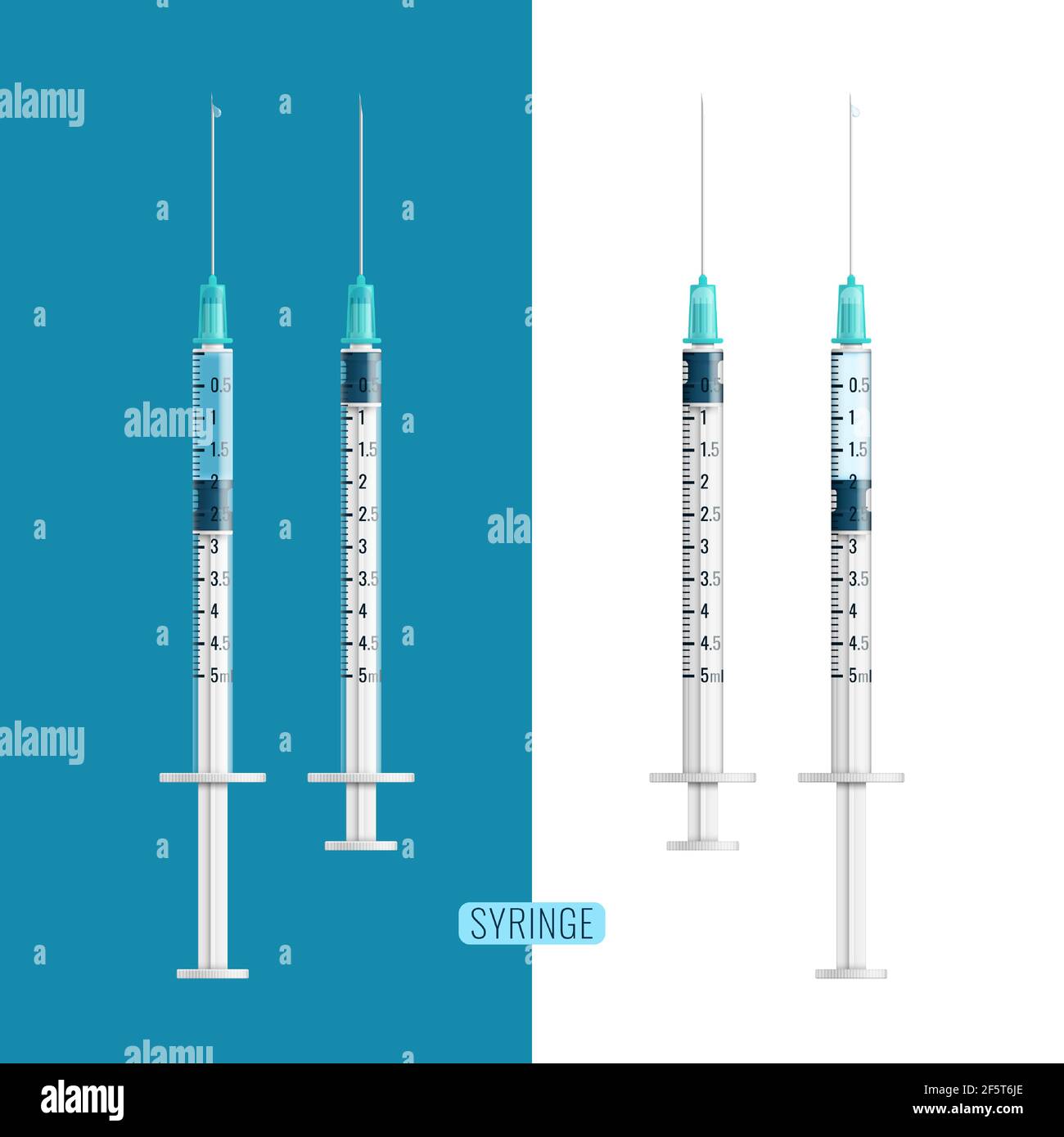 Thin syringe with blue liquid, but another is empty. A vector ...