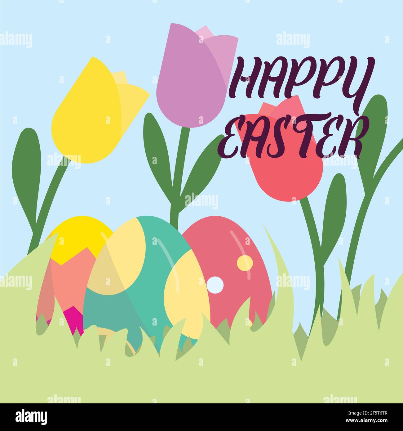 Happy Easter Greeting card minimalist style- flat design. Colorful and ...
