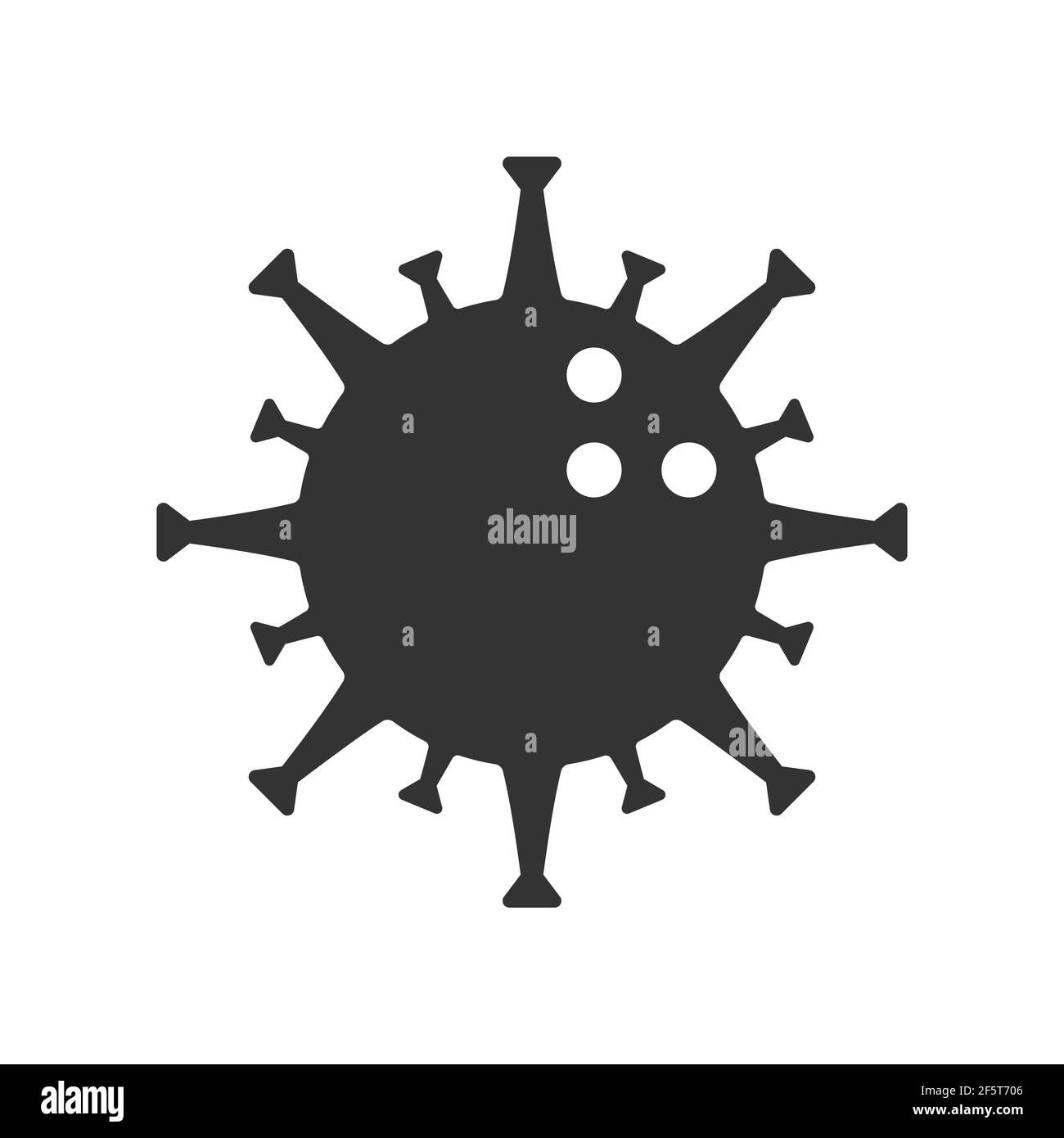 The black silhouette of the spiked virus logo is isolated on a white ...