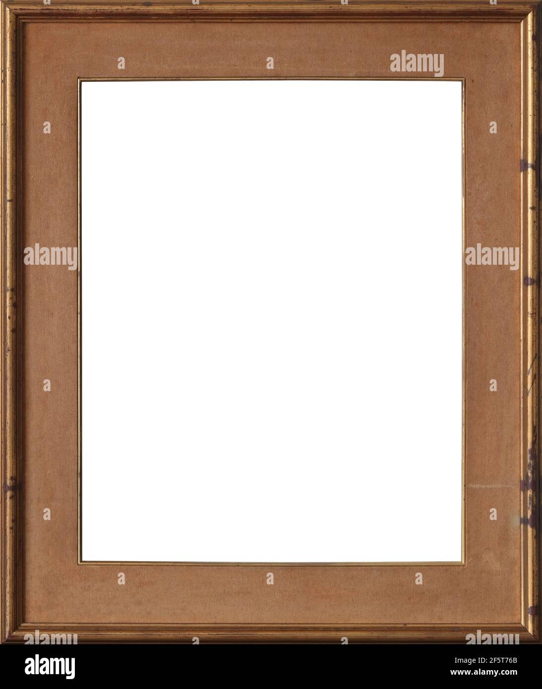 Old vintage wooden frame painted with gold scratched patina with brown ...