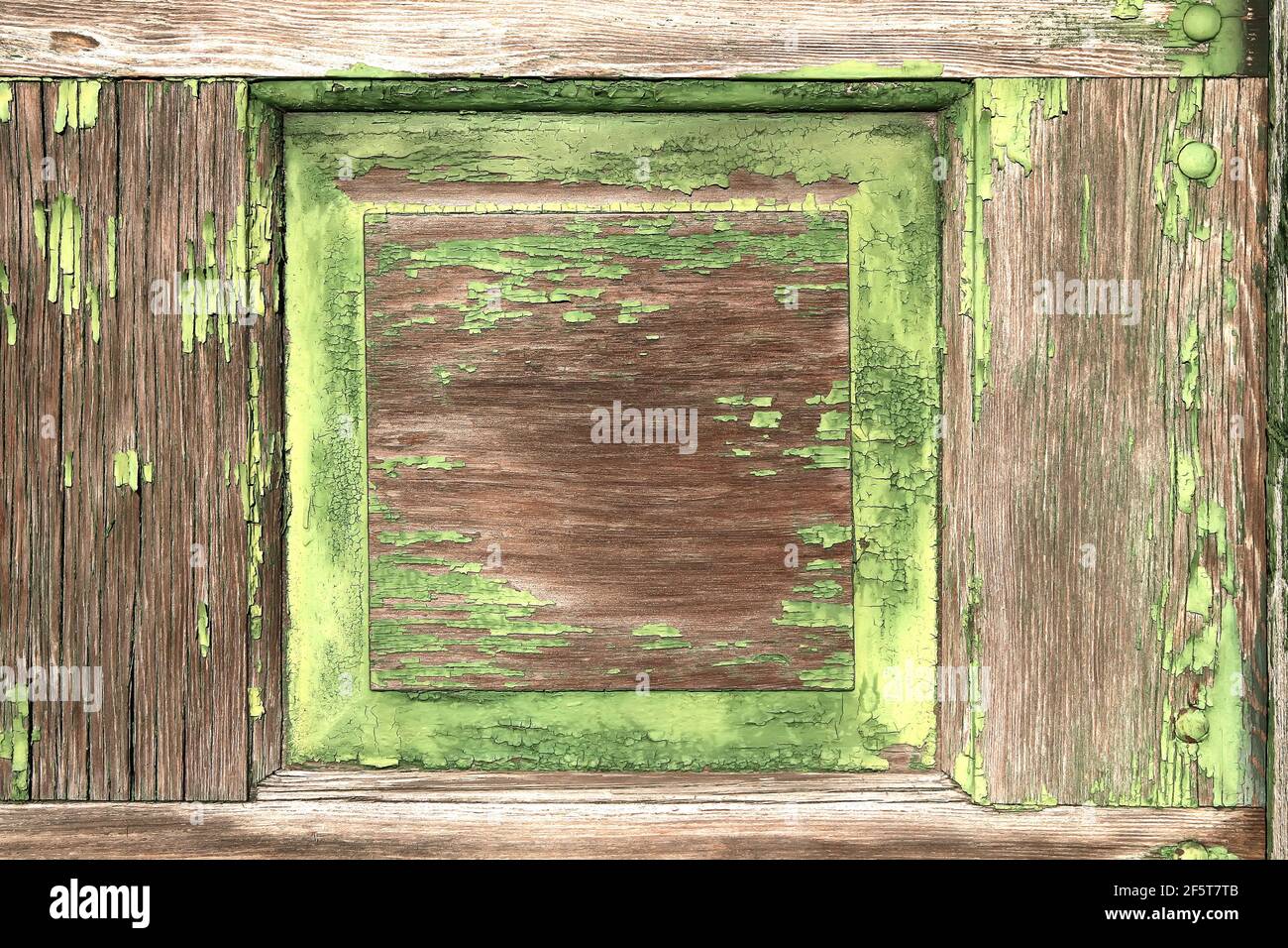 Old vintage shabby-looking wooden panel painted green. New York. USA ...