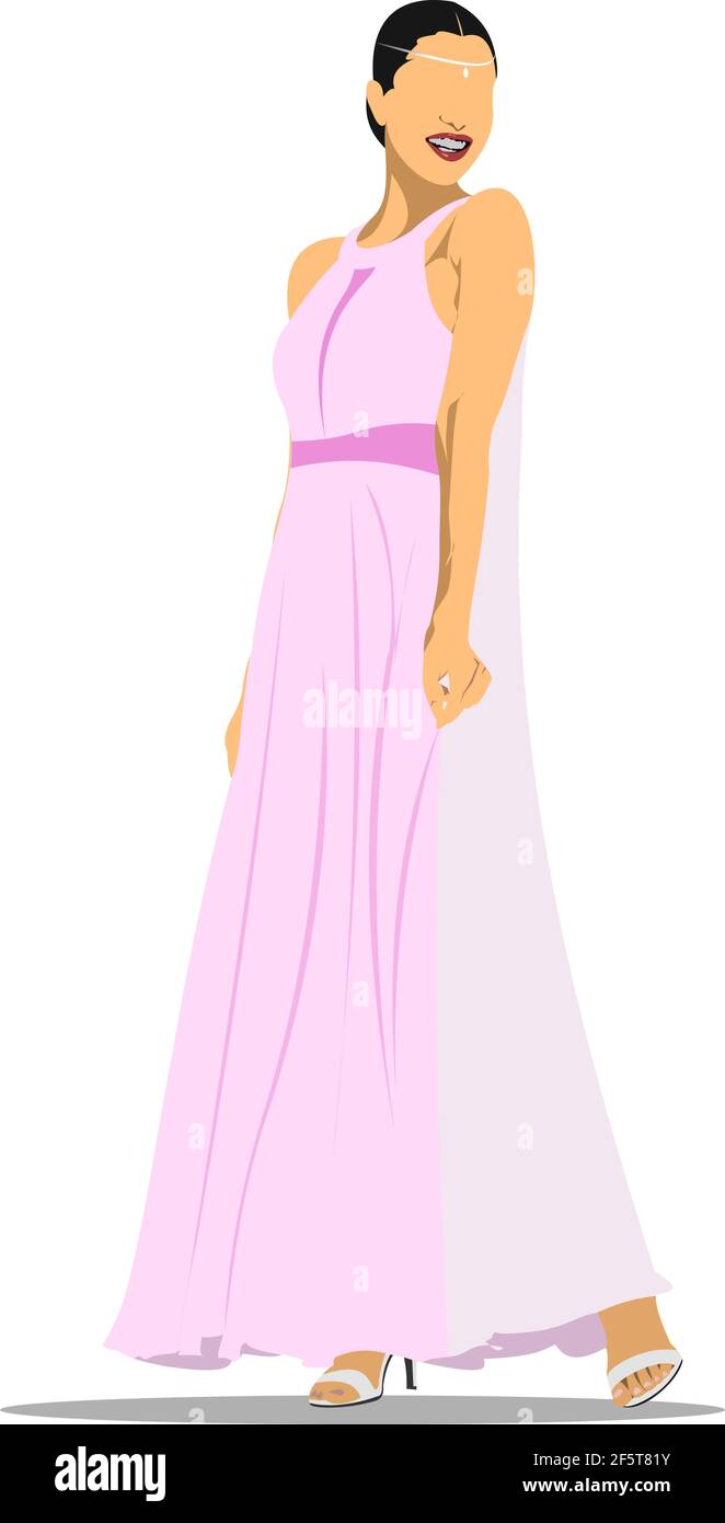 Young fashion women in pink. Bride. 3d vector illustration Stock Vector ...