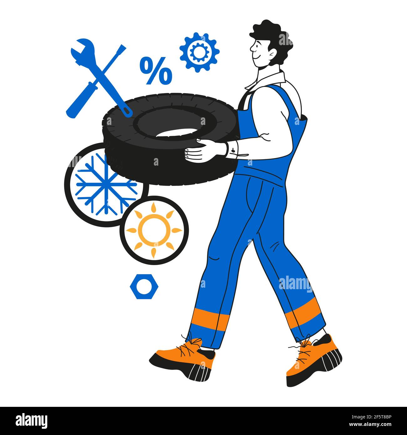 Auto mechanic or car repairman cartoon character with wheel, cartoon ...