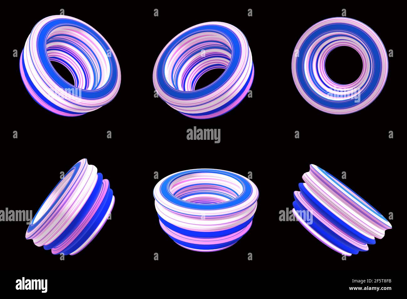 Sets of 3D abstract ring model with color lines (white, pink, blue) on ...