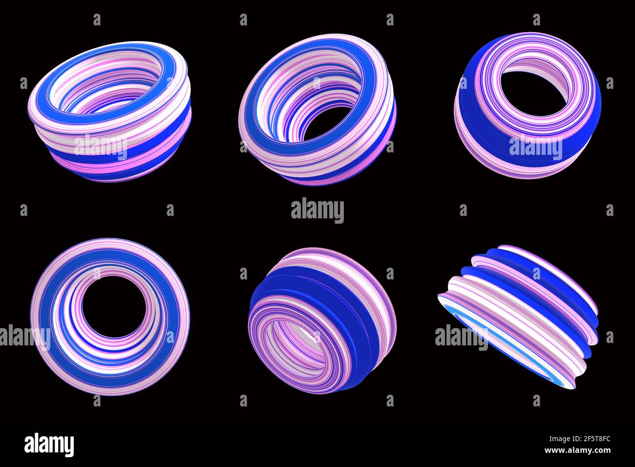 Sets of 3D abstract ring model with color lines (white, pink, blue) on ...