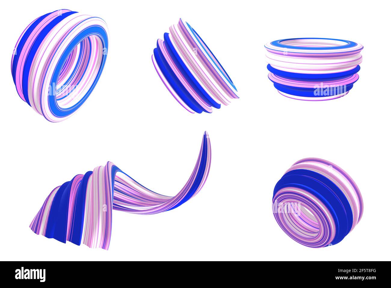 Sets of 3D abstract rings and line model with color lines (white, pink ...