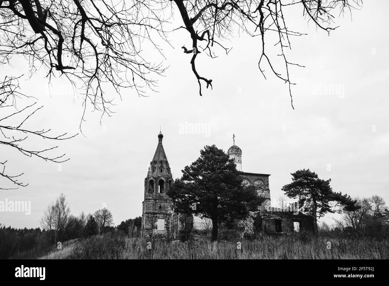 The destroyed church of the Archangel Michael in Nekhoroshevo Stock ...