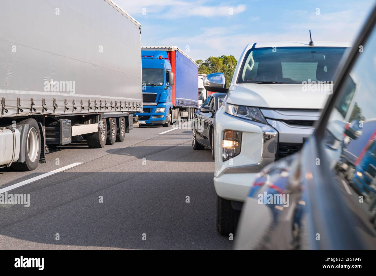At the beginning of a traffic jam the emergency lane is formed Stock ...