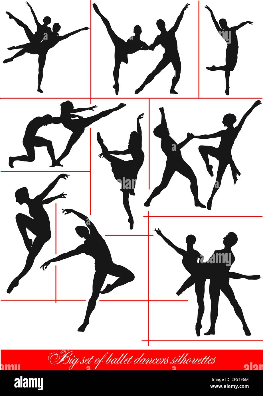 Big set of Modern ballet dancers. B&W vector illustration Stock Vector ...