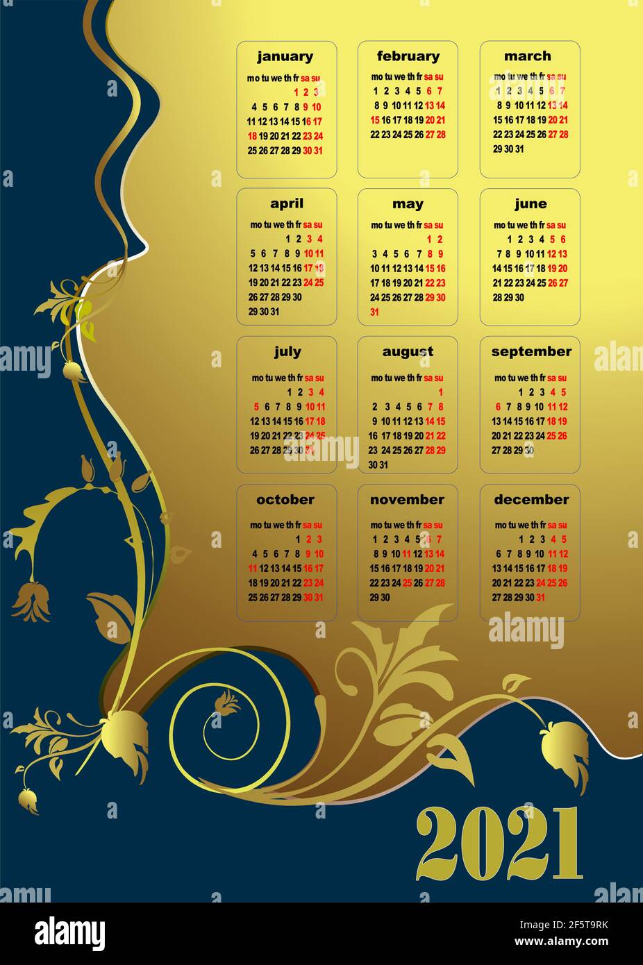 2021 calendar vector illustration with American holiday Stock Vector ...