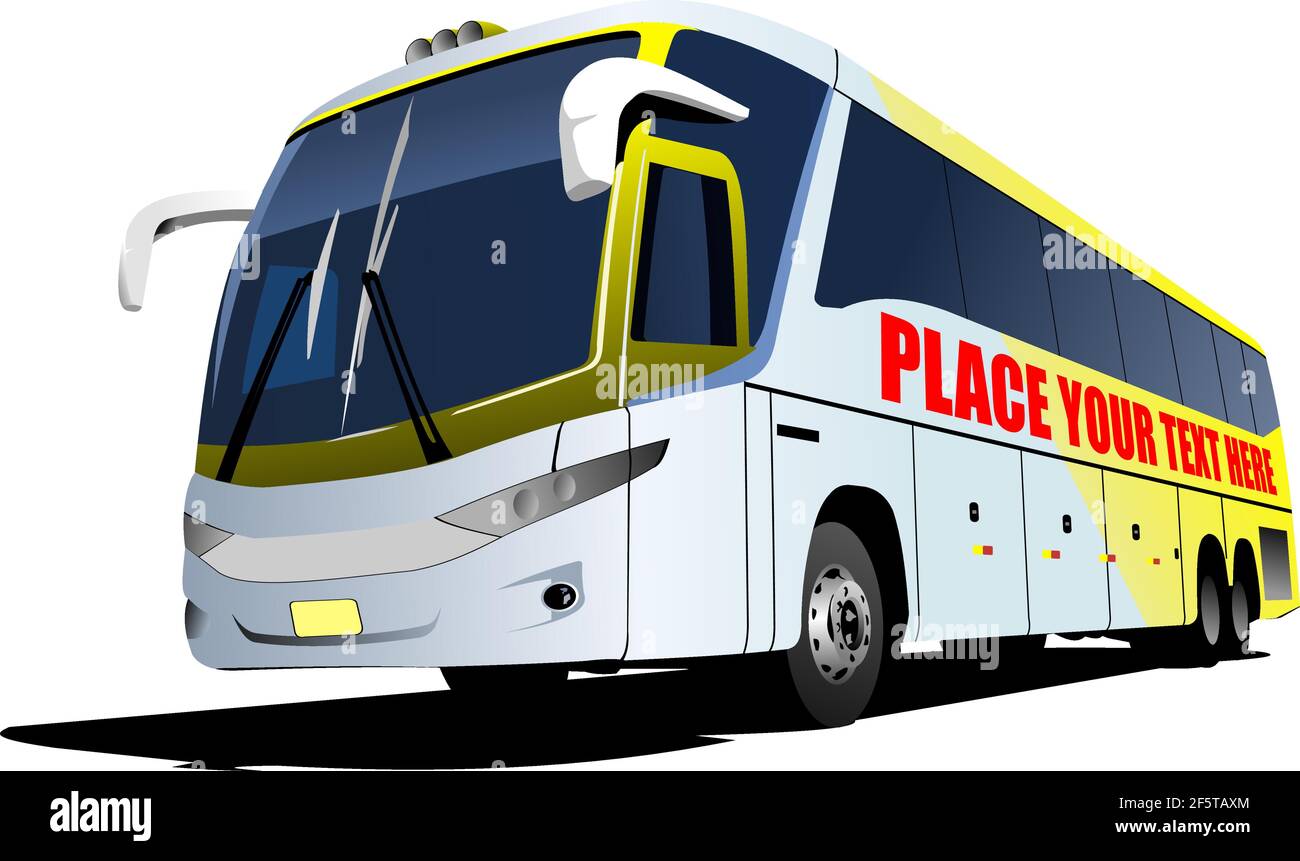 White-yellow City bus on the road. Coach. Vector 3d illustration Stock ...