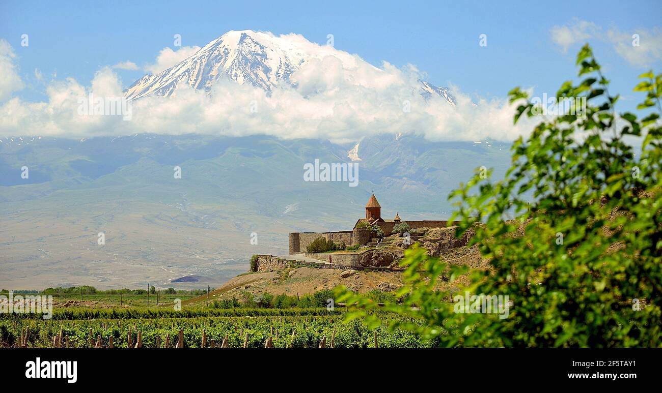 Khor Virap Monastery with Mount Ararat in the background.It stands on ...