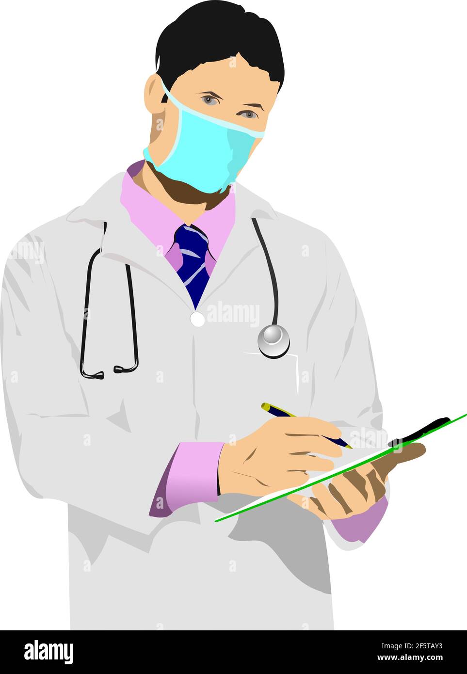 Medical doctor with doctor`s smock and mask. Vector 3d illustration ...