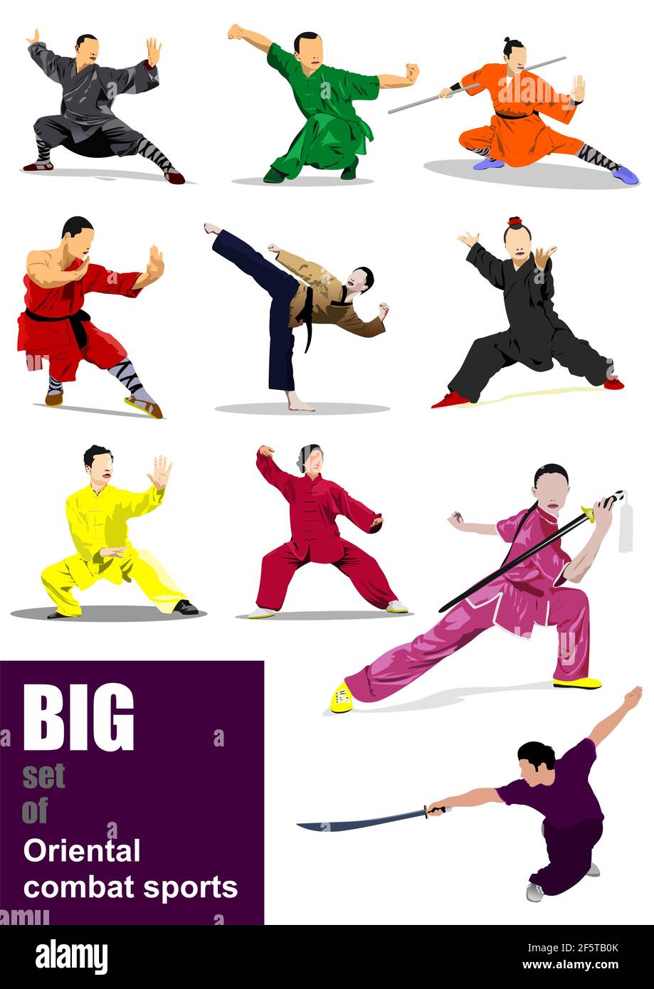 Set of Oriental combat sports. Colored 3d vector illustration Stock ...