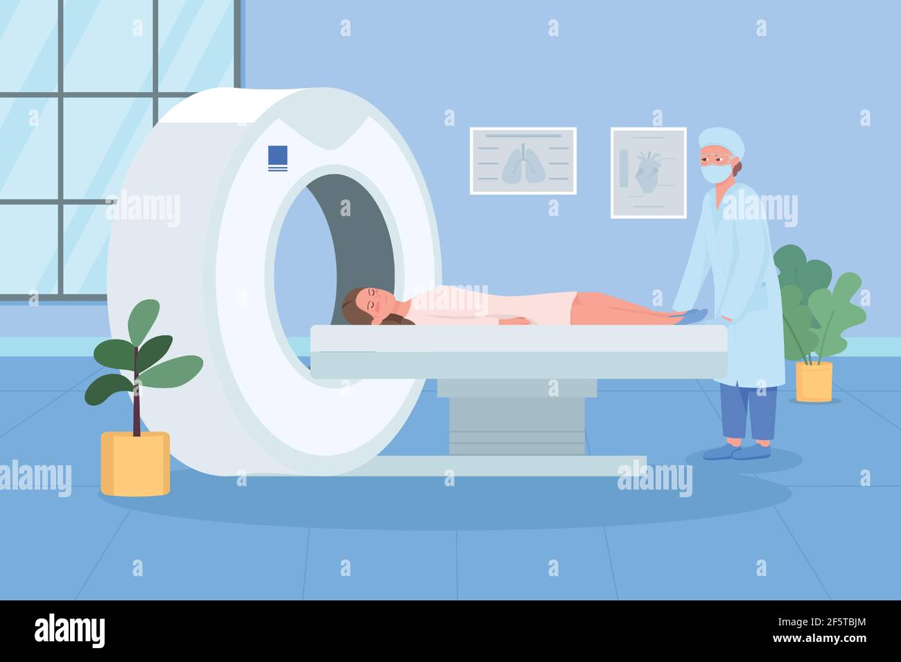 MRI scanning at hospital flat color vector illustration Stock Vector ...