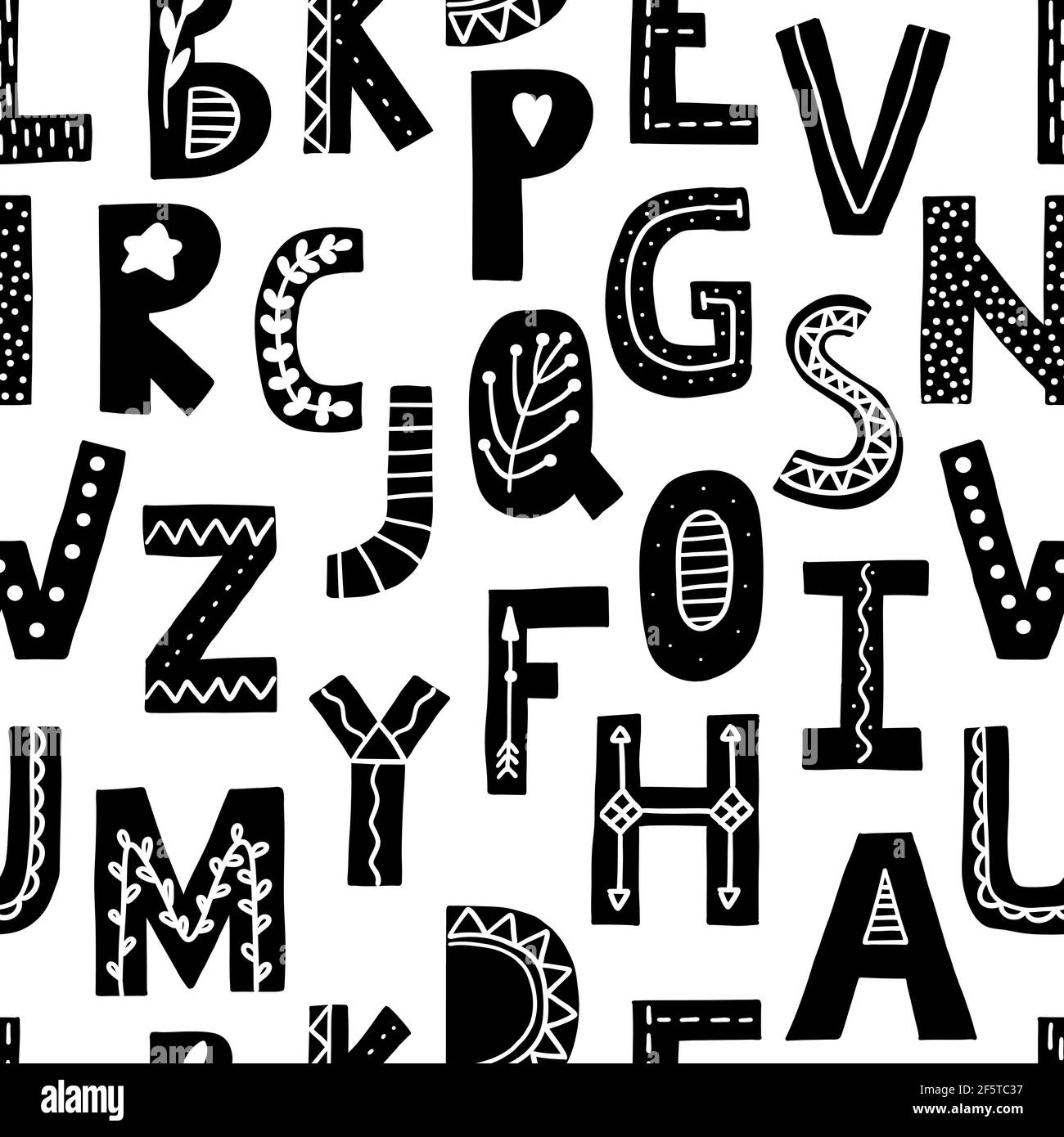Alphabet seamless pattern. Scandinavian letter background for nursery ...