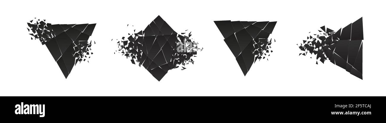 Shape shattered and explodes flat style design vector illustration set ...