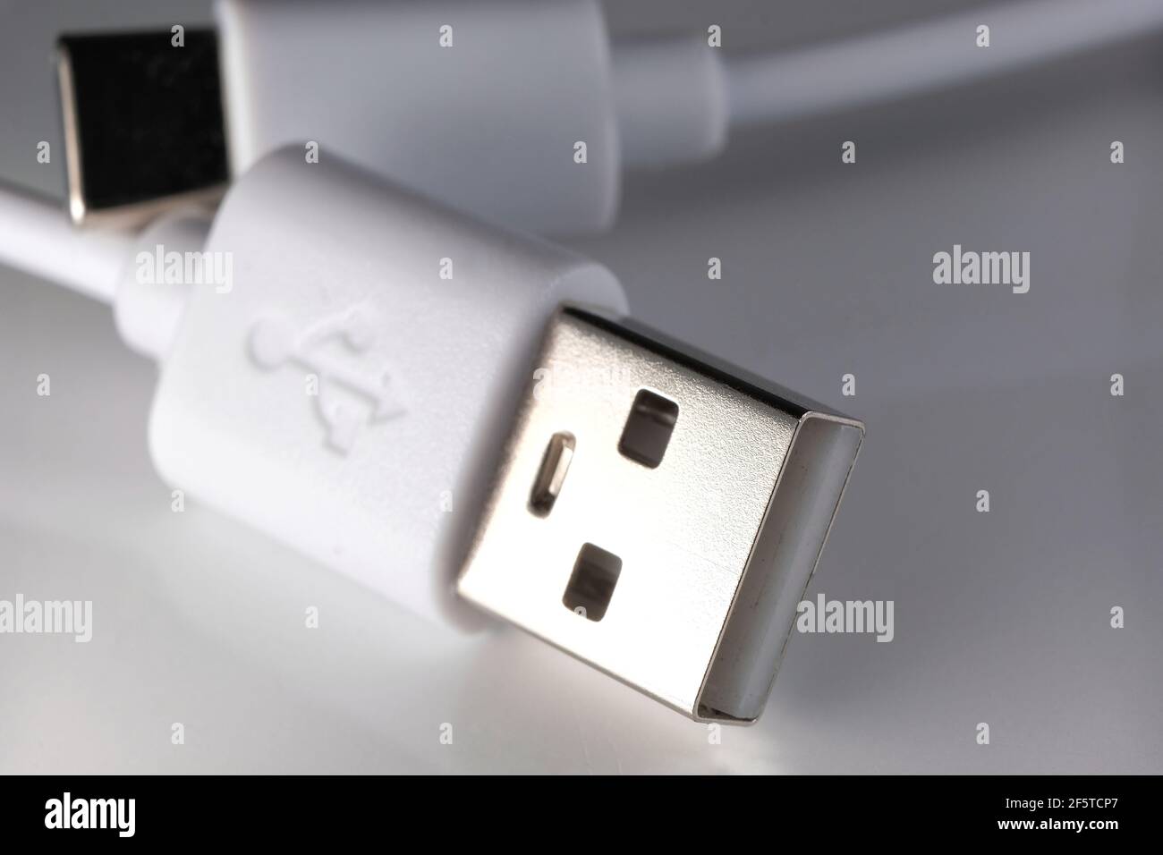 Extreme closeup of a white USB-C type cable on a white background Stock ...