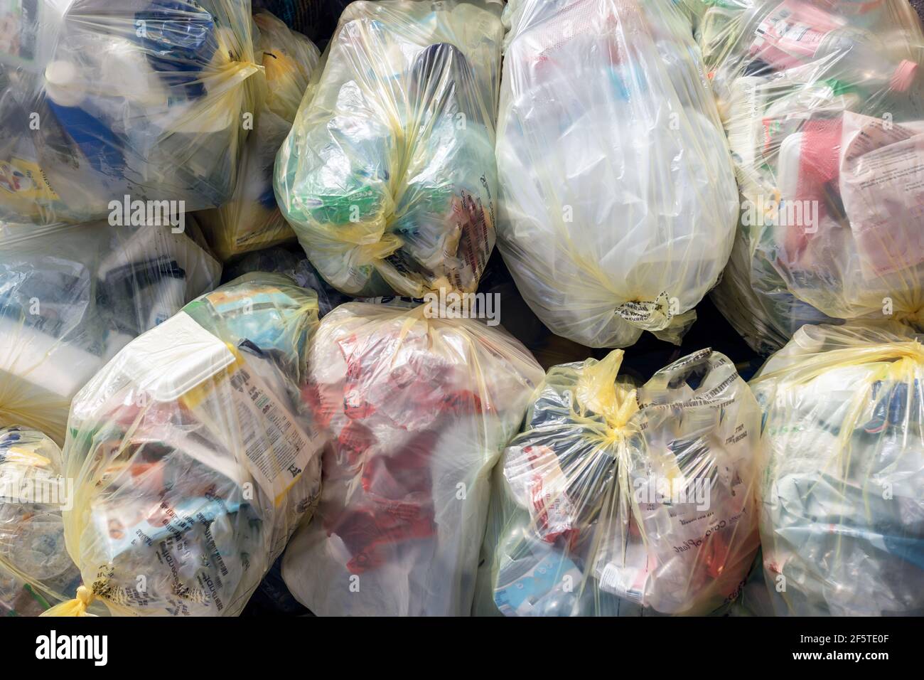 Household garbage piled up at a garbage collection point. It can be ...