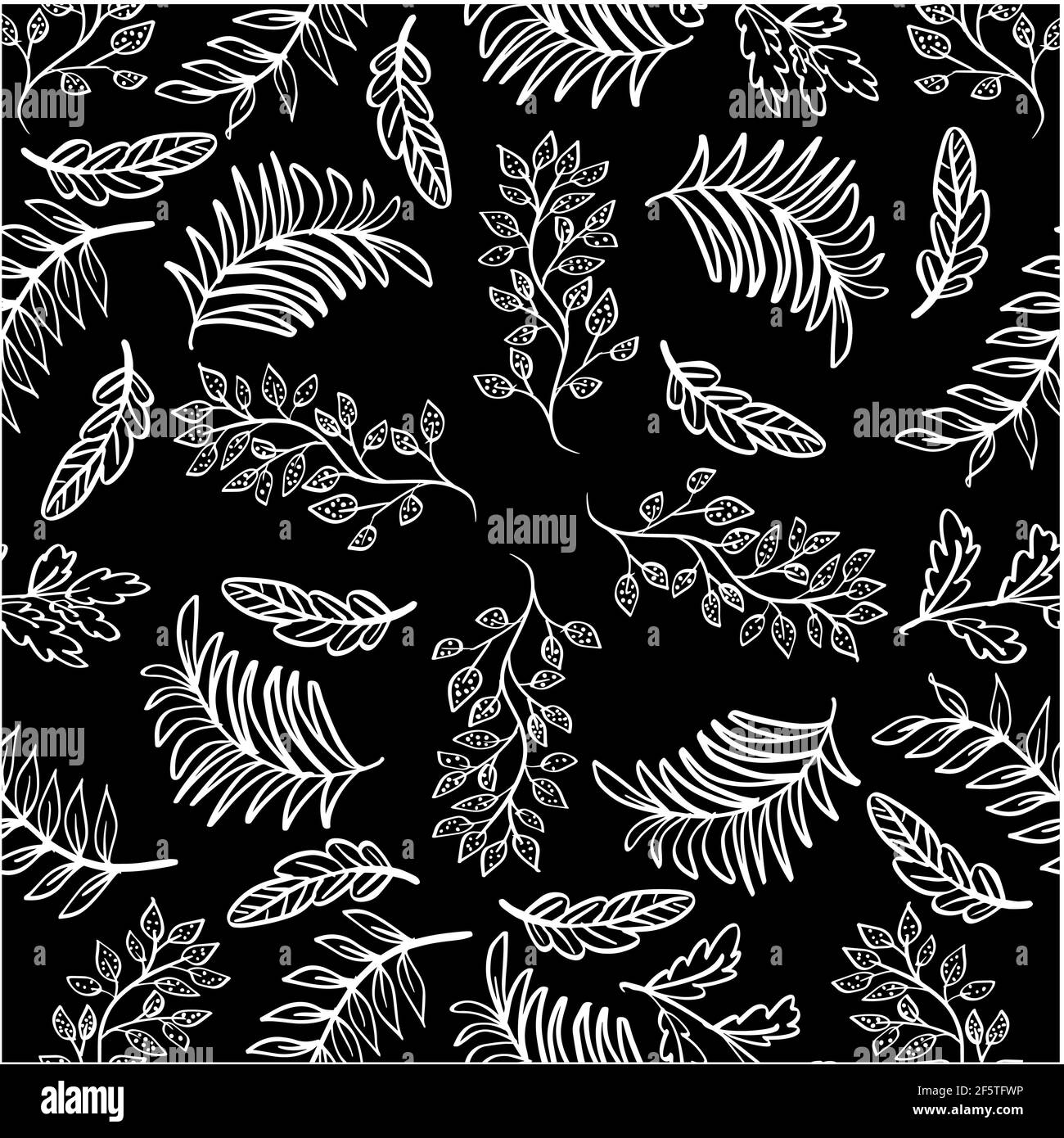 Seamless pattern leaf vector background. Black and white Stock Photo ...