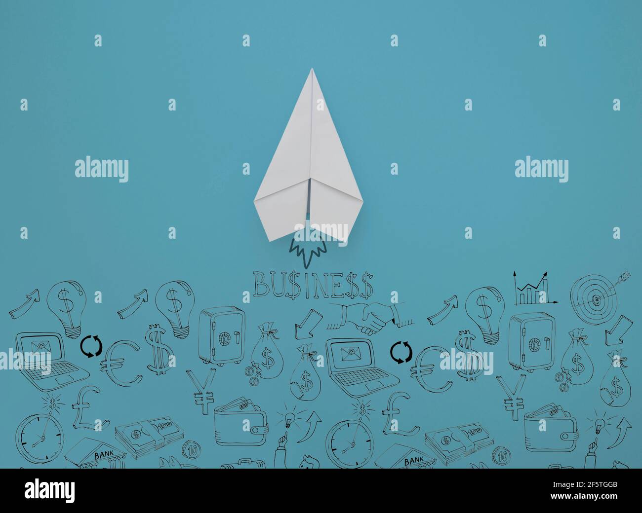 Paper plane on blue background. Business strategy, marketing, idea ...