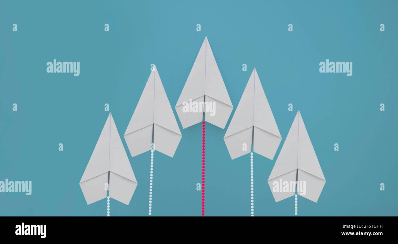 Paper plane on blue background. Business strategy, marketing, idea ...