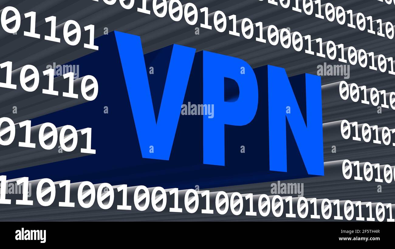 VPN lettering in blue integrated into a binary code screen made of ...