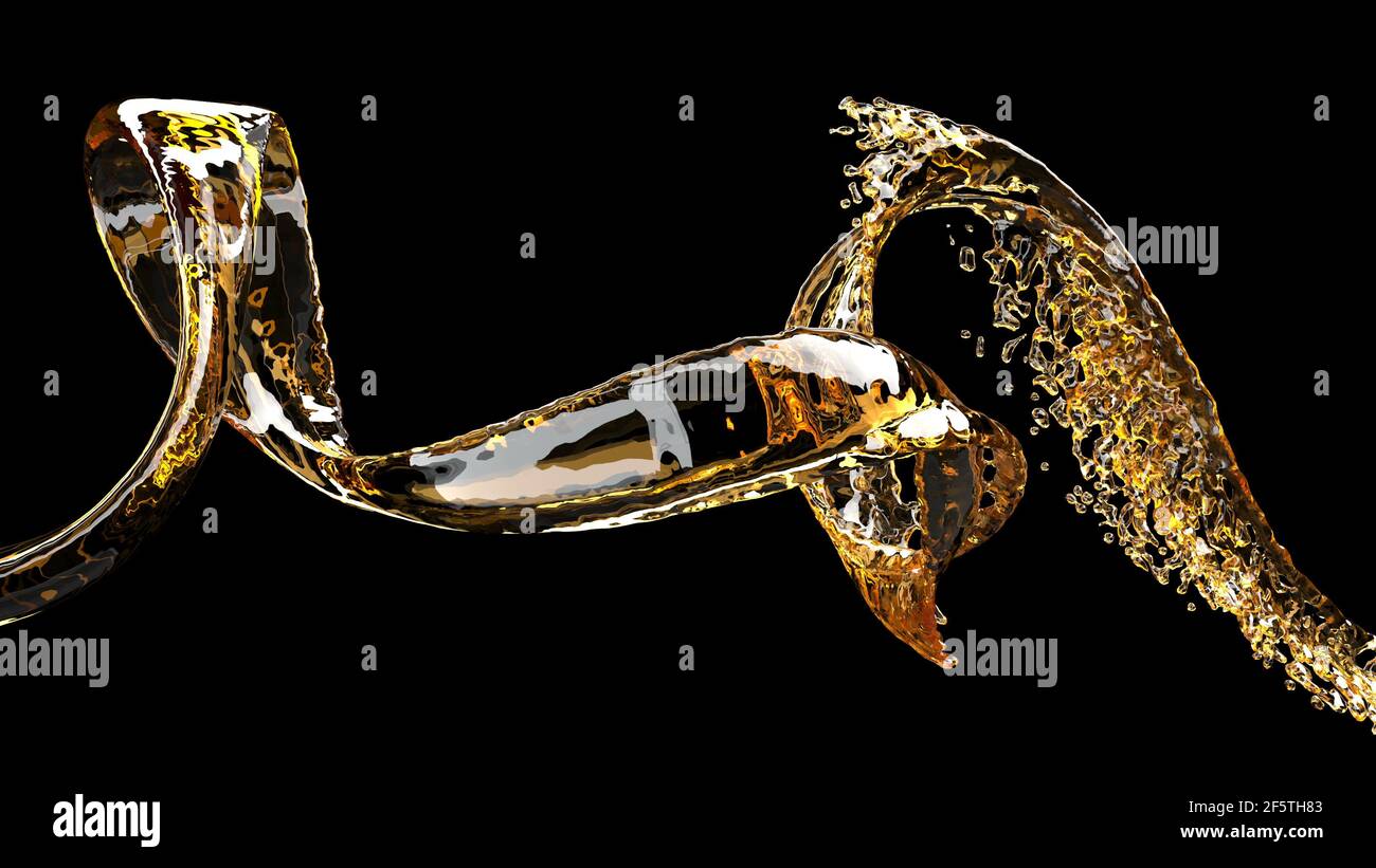 Beer jet stream in 3d style on black Liquid splash 3d render Stock ...