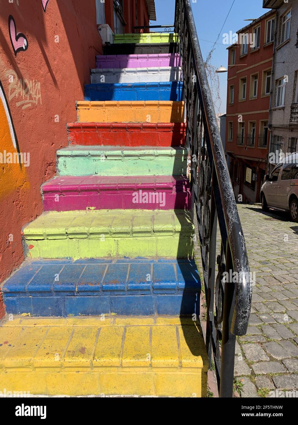 Colorful stairs leading in a cafe. Istanbul, Turkey Stock Photo - Alamy
